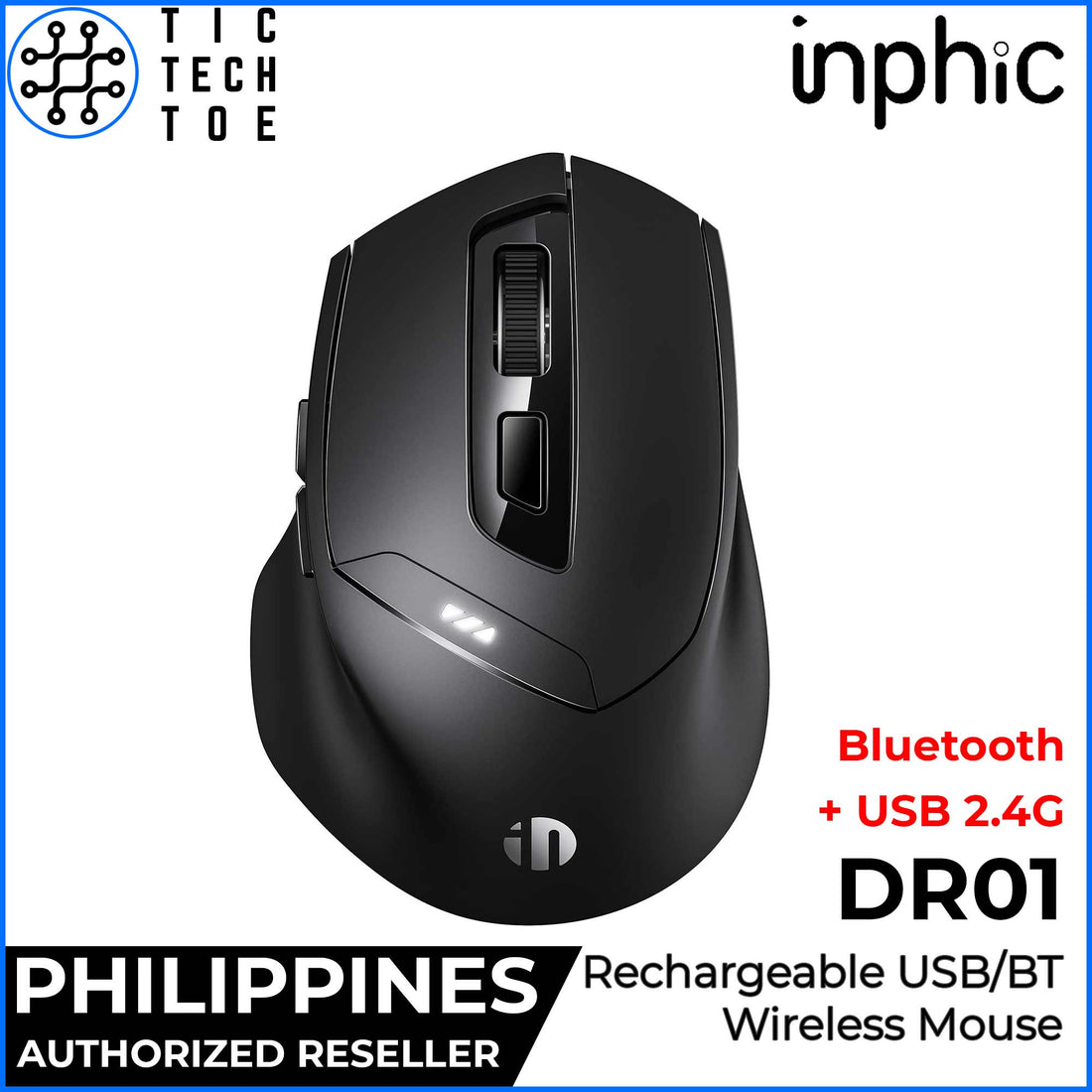 Inphic DR01 Tri-Mode Rechargeable Wireless 2.4G USB BT 5.0 4.0 1600DPI – Tic Tech Toe PH